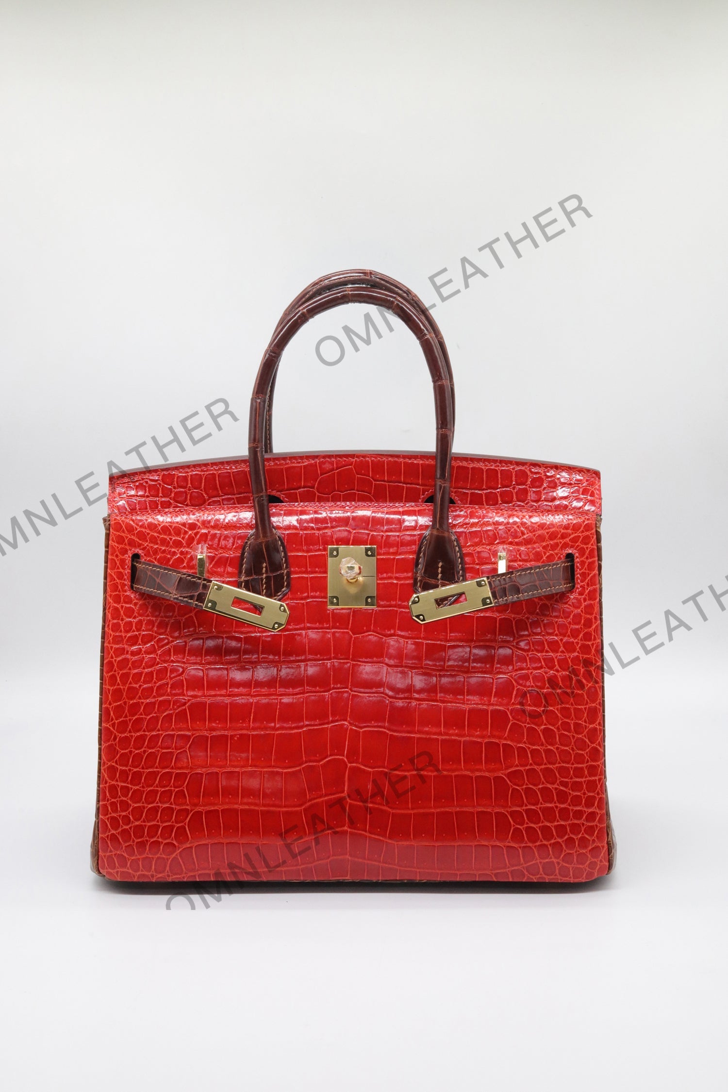 London 35 Birkin Style HCP Saltwater Croc Leather Glossy Red Mix Color ...