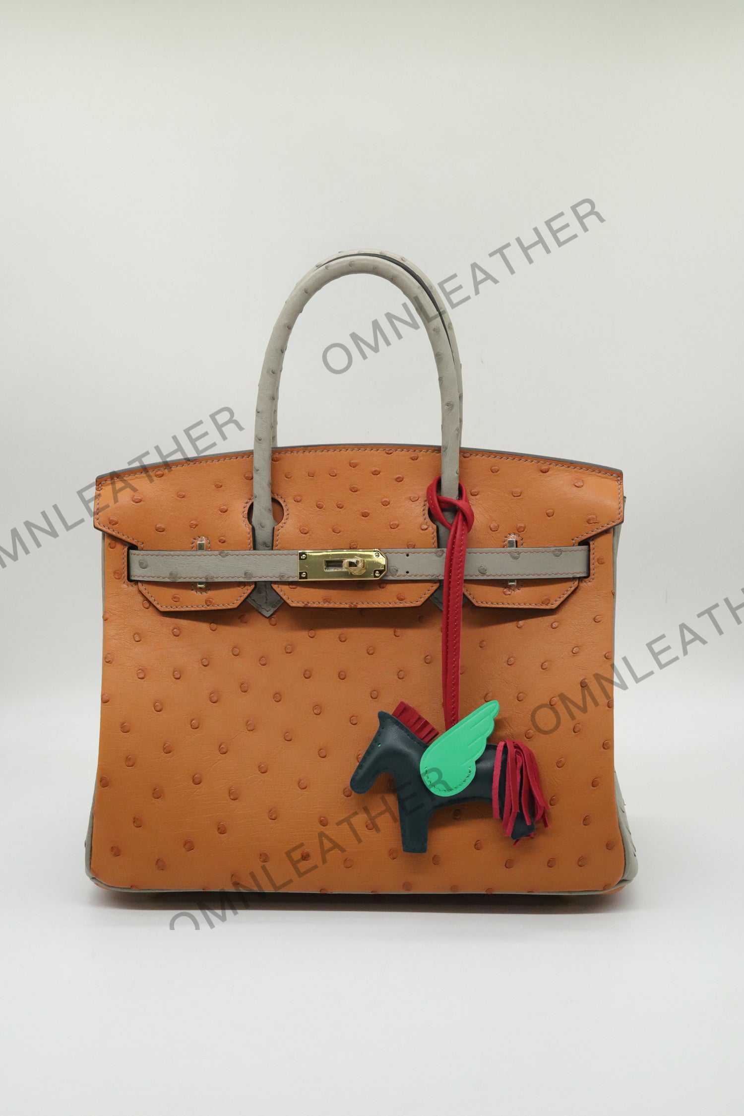 London 30 Birkin Style Ostrich Leather Brown Grey Mix Color Gold Hardw ...